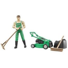 Bruder bworld 62103 Gärtner mit Rasenmäher und Gartengeräten Spielfigur