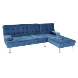 Schlafsofa MCW-K22, Couch Ecksofa Sofa, Liegefläche links/rechts Schlaffunktion 236cm ~ Samt blau