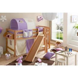 Ticaa Hochbett mit Rutsche Podestbett "Tino" Buche Natur Classic teilbar mit Farbauswahl