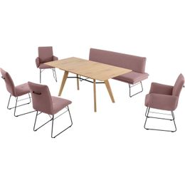 K+w Komfort & Wohnen K+W Komfort & Wohnen Essgruppe Giacomo IV, (6-tlg), Polsterbank in 2 Größen, 2 Kufenstühle, 2 Armlehnenstühle und 1 Tisch, rosa