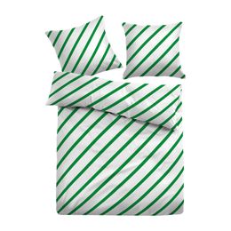 Tom Tailor Unisex Satin Bettwäsche diagonale Streifen, grün, Streifenmuster, Gr. 135X200