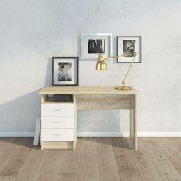 Altri - Linearer Schreibtisch mit drei Schubladen, Farbe Eiche weiß, Maße 120 x 72 x 48 cm
