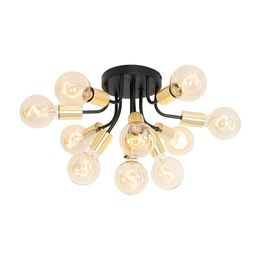 Qazqa Moderne Deckenlampe schwarz mit goldenen 10-Lichtern - Juul - Schwarz