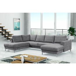 Modernes Sofa Couch Ecksofa Eckcouch Wohnlandschaft hellgrau Silvio xxl ii