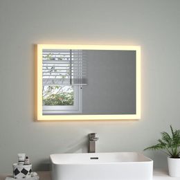 Badspiegel mit Beleuchtung led Lichtspiegel Wandspiegel Energiesparend Wandschalter,Warmweiß 3000K,Energiesparend, Wandmontage,50x70 cm - S'afielina