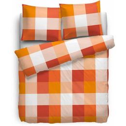 Renforcé Bettwäsche Rian Kariert Orange 200x200 cm + 2Stk 80x80 cm - Orange - Etérea