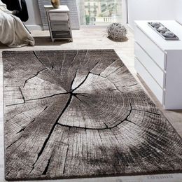 Edler Designer Teppich Wohnzimmer Holzstamm Baum Optik Natur Grau Braun Beige ø 160 cm Rund - Paco Home