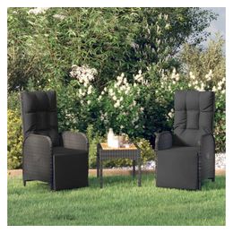 furnicato Gartenstuhl Garten-Relaxsessel mit Kissen 2 Stk. Poly Rattan Schwarz