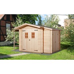 Weka Gartenhaus Isar 19 mm Gartenhaus, Haus 200 x 200 cm, mit Anbauschrank (b 180 x t 65 cm) und Sch