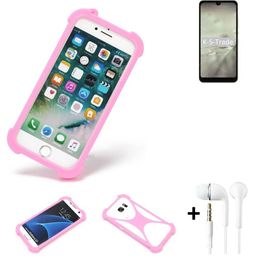 K-S-Trade Handyhülle für Sharp Aquos Wish2, Bumper + Kopfhörer Handy Hülle Schutzhülle Silikon Schutz Hülle, schwarz