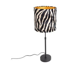 Qazqa Tischlampe schwarzer Schirm Zebra Design 25 cm verstellbar - Parte - Zebra
