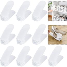 Einstellbare Schuhregale 30 Stück Schuhstapler/Schuhhalter Set, 3 höhenverstellbar, Platzsparend, rutschfest Kunststoff-Weiß - Aufun