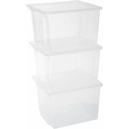 IRIS OHYAMA - 3er-Set, Aufbewahrungsboxen, 10 l, mit Deckel, stapelbar, Garage, Schlafzimmer, Wohnzimmer - Useful Storage Box usb-s - Transparent