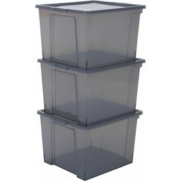 IRIS OHYAMA - 3er-Set, Aufbewahrungsboxen, 30 l, mit Deckel, stapelbar, Garage, Schlafzimmer, Wohnzimmer - Useful Storage Box usb-m - Grau