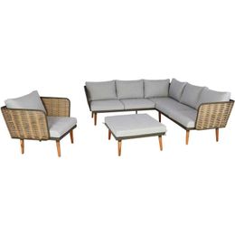Gartengarnitur HHG 133, Garnitur Lounge-Set Sofa Outdoor, Spun Poly Metall Poly-Rattan MVG-zertifiziert hellgrau - grey