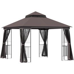 Outsunny - Gartenpavillon mit Doppeldach Pavillon Gartenzelt Festzelt Partyzelt mit 4 x Seitenwand Metall+Polyester Kaffee 2,99 x 2,99 x 2,74 m
