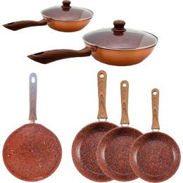 Kochset - Sauteusen, Pfannen und Pfannkuchenpfanne + 2 Deckel - Granit-Antihaftbeschichtung - Ideal für alle Herdarten