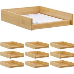 Relaxdays 10 x Dokumentenablage Holz, din A4 Papierfach, Büro, Schreibtisch, flach, Briefablage Bambus, BxT: 25x33 cm, natur