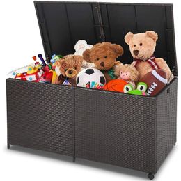 Auflagenbox xxl, 662L, mit Rollen & Reißverschlus, Metallrahmen, aus Rattan, 150x77x73cm - Costway