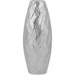 Beliani Dekovase Silber 12 x 33 cm Steinzeug Wohnartikel Oval Form Modern