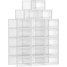 Songmics Schuhboxen, 18er Pack Schuhkartons, faltbar und stapelbar, bis Größe 44, transparent-weiß LSP18SWT - transparent-weiß