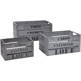 Atmosphera - Set aus 3 Kisten Cargo - Metall - grau Grau