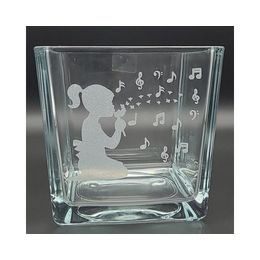 Musikboutique Dekovase, quadratische Glas-Vase mit Mädchen und Noten in silber