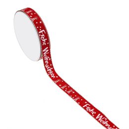 buttinette Stoffband "Frohe Weihnachten", rot-weiß, 15 mm, 5 m