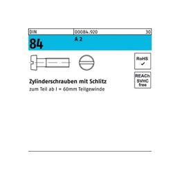 Reyher Zylinderschraube 100er Pack Zylinderschraube DIN 84/ISO 1207 Schlitz M8x 10 A 2 50 Stü