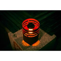 Holzwurm Solar Feuerkorb flackernde LEDs Rostoptik Solarlampe Solarleuchte Dekoration