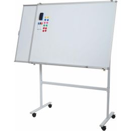 Whiteboard HHG 854b, mit ausziehbarer Tafel Magnettafel Memoboard Pinnwand, mobil rollbar inkl. Zubehör, 167x186cm - white