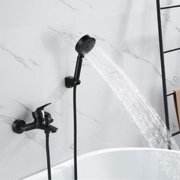 Auralum - Badewannenarmatur mit Handbrause 5 Funktionen Schwarz, Badewannen Amaturen mit Multifunktions-Handbrause für Badewanne und Badzimmer