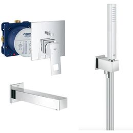 Eurocube Set Mechanischer Mischer und Einbaukörper + StarLight Wanneneinlauf + 1-Strahl-Stabhandbrause, Chrom (24062cube-Bath) - Grohe