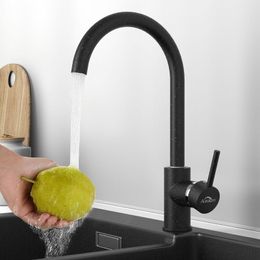 Auralum - Küchenarmatur Messing 360° Drehbar Hochdruck Wasserhahn Küchen mit Abnehmbarem Perlator,Schwarz Marmorstreifen
