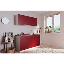respekta - Küche Miniküche Singleküche Luis 150cm Einbau Weiß Rot ohne Kühlschrank