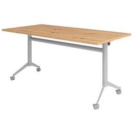 Hammerbacher Mehrzwecktisch KF 16 asteiche rechteckig, T-Fuß-Gestell silber, 160,0 x 80,0 x 75,0 cm