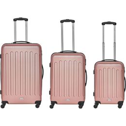 Packenger Trolleyset Travelstar, 4 Rollen, (3 tlg), Reiseset klein mittel groß Gepäckset Hartschallentrolleys, rosa