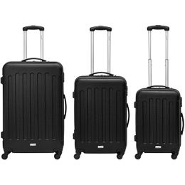Packenger Trolleyset Travelstar, 4 Rollen, (3 tlg), Reiseset klein mittel groß Gepäckset Hartschallentrolleys, schwarz