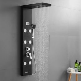 Schwarz Duschsystem 4 Funktionen Duschpaneel Duschsäulen aus rostfreiem Edelstahl mit lcd Temperaturanzeige - Auralum