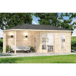 5-Eck Gartenhaus Liwa aus Holz Holzhaus mit Terrasse - 40 mm, Imprägnierung (Pinie) - Braun - Alpholz