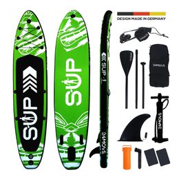 24MOVE® Standup Paddle Board SUP, inkl. umfangreichem Zubehör, Paddel und Hochdruckpumpe, GRÜN, 366x80x15cm