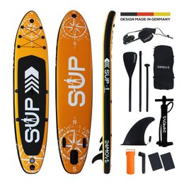 24MOVE® Standup Paddle Board SUP, inkl. umfangreichem Zubehör, Paddel und Hochdruckpumpe, ORANGE, 366x80x15cm