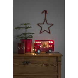 Konstsmide LED Laterne Weihnachtsdeko rot, LED fest integriert, Warmweiß, LED Wasserlaterne, rot, "Bus mit Weihnachtsmann", rot