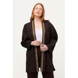 Ulla Popken Kimono Kimono-Jacke Schalkragen Leinenmix Perlenborte