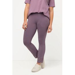 Ulla Popken Lederimitathose Jersey-Leggings Stickspitze Biobaumwolle