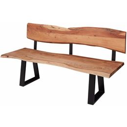 FineBuy Esszimmerbank tree 180x85,5x60 cm Akazie Massivholz Bank mit Baumkante, Sitzbank Holzbank mit Lehne, Küchenbank Essbank Holz Landhausstil, Baumstamm