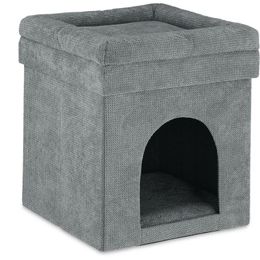Katzenhöhle Hocker, Versteck für Katzen & kleine Hunde, faltbarer Sitzhocker, HxBxT: 42 x 38 x 38 cm, grau - Relaxdays
