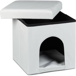 Relaxdays Hundebox Sitzhocker hbt 38 x 38 x 38 cm stabiler Sitzcube mit praktischer Tierhöhle für Hunde und Katze aus hochwertigem Kunstleder und Deckel zum