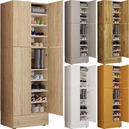 Vcm Holz-Schuhschrank Ma&szlig;e: H. 200 x B. 70 x T. 39 cm Allzweckschrank 9 F&auml;cher 4 Dreht&uuml;ren extra Schublade &ndash; Lona