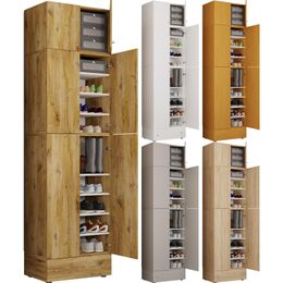 Vcm Holz-Schuhschrank Ma&szlig;e: H. 240 x B. 70 x T. 39 cm Allzweckschrank 9 F&auml;cher 4 Dreht&uuml;ren Aufsatz mit 2 T&uuml;ren extra Schublade &ndash; Lona